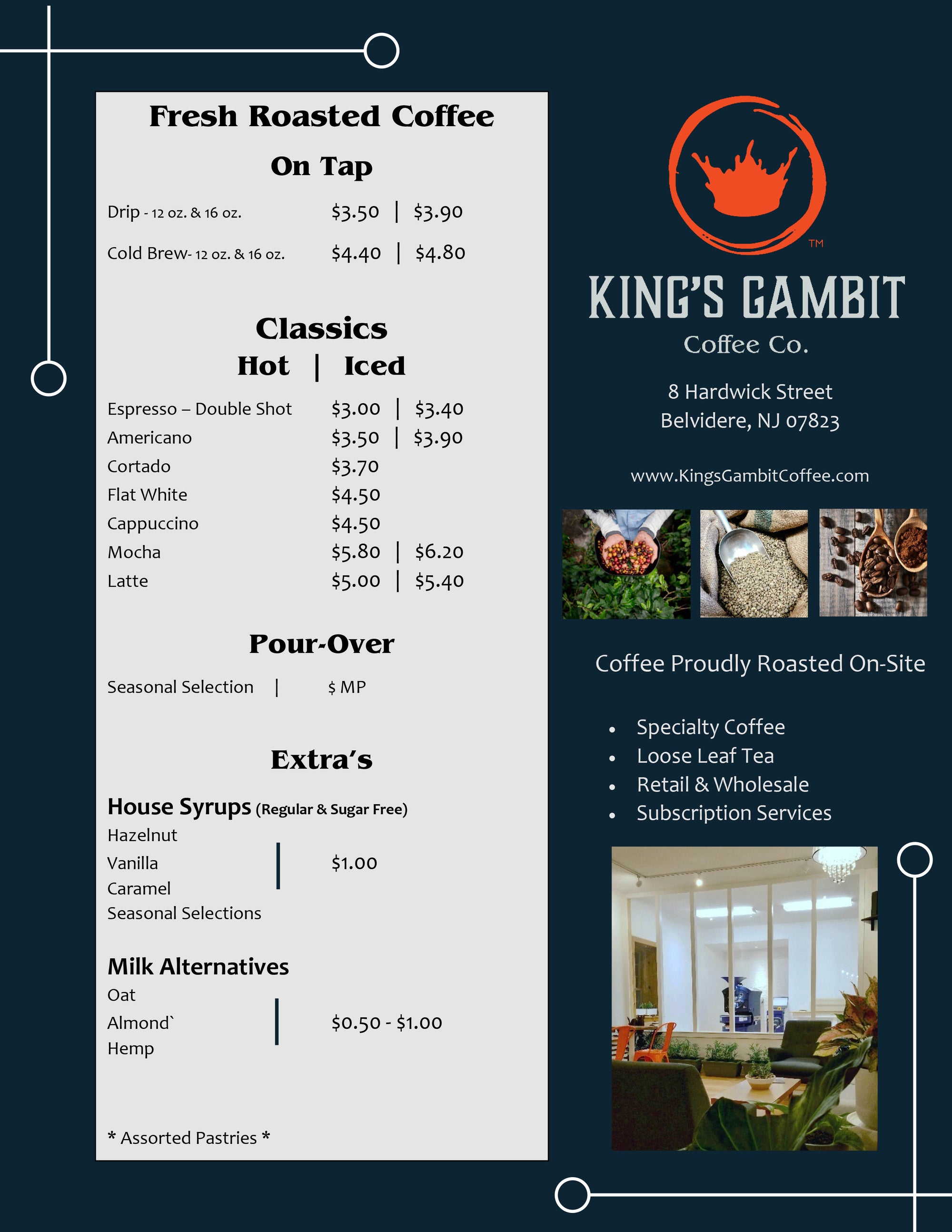 Explore Our Menu: King's Gambit Coffee Co. Storefront Offerings